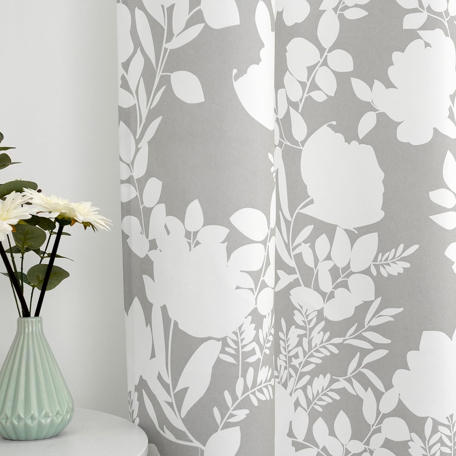 Perdele decorative, DriftAway, gri cu frunze, 168x229cm, set de 2 - eMAG.ro