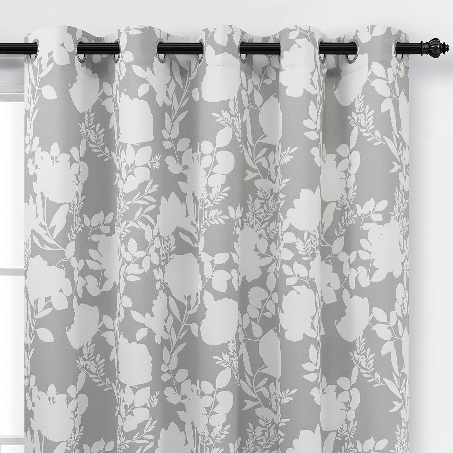 Perdele decorative, DriftAway, gri cu frunze, 168x229cm, set de 2 - eMAG.ro