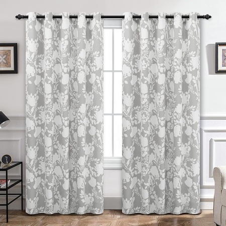 Perdele decorative, DriftAway, gri cu frunze, 168x229cm, set de 2 - eMAG.ro