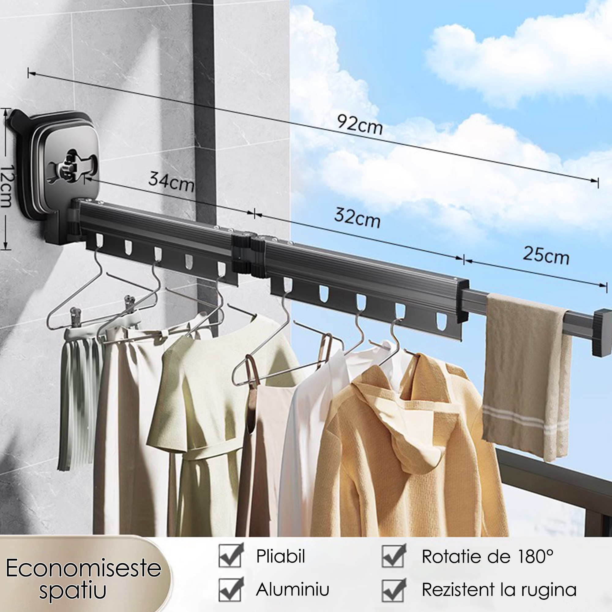 Uscator de rufe Pliabil, Multifunctional, Aluminiu, Antioxidant ...