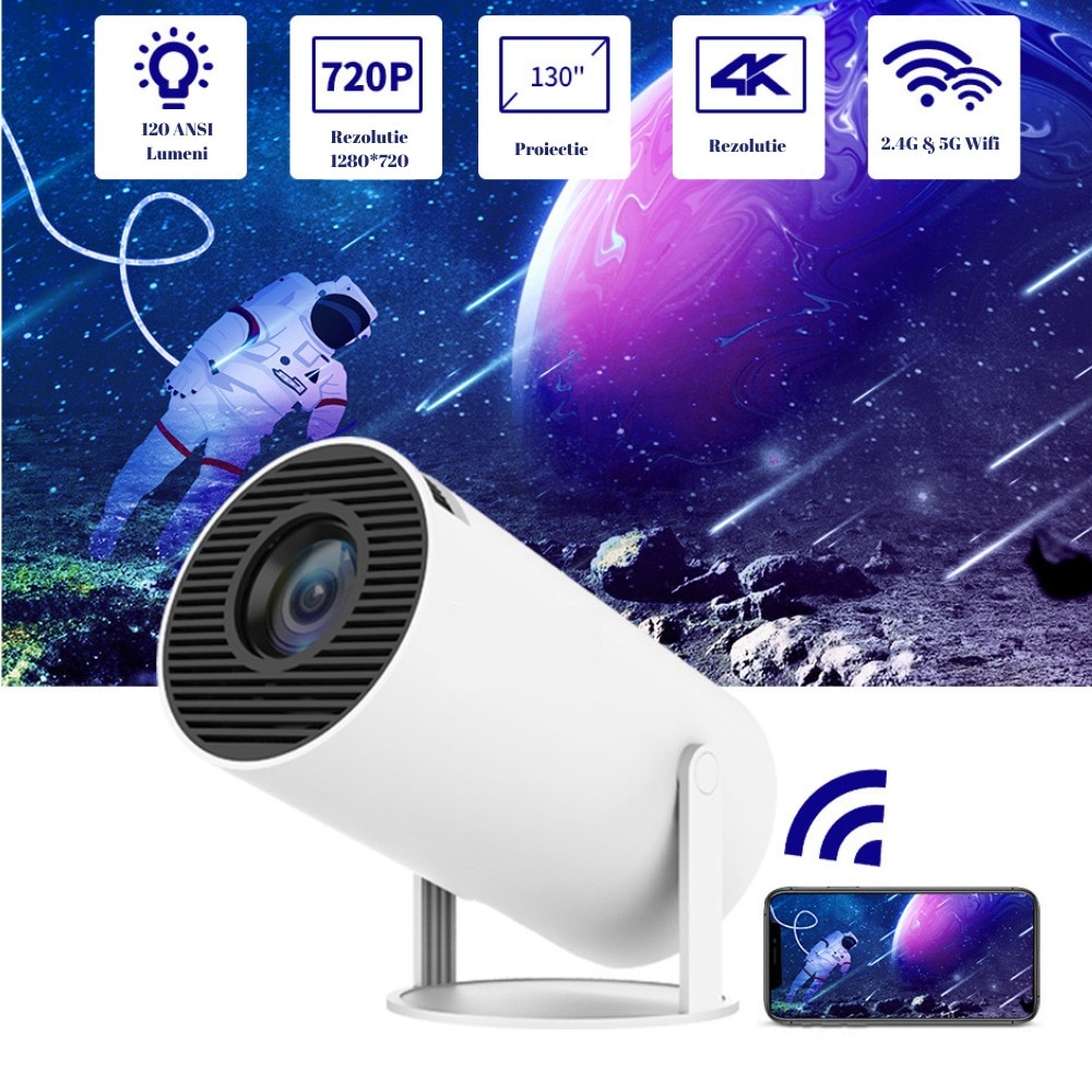 Mini Proiector Portabil, 4K, Full HD, Rotatie 180°, Conexiuni de ...