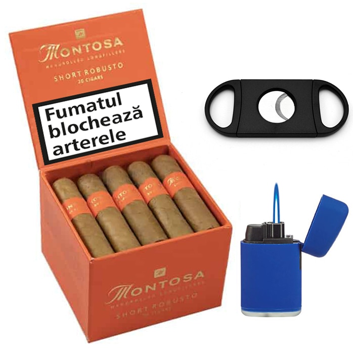 Set Trabucuri Montosa, Short Robusto, cutie lemn 20 bucati, Cutter ...