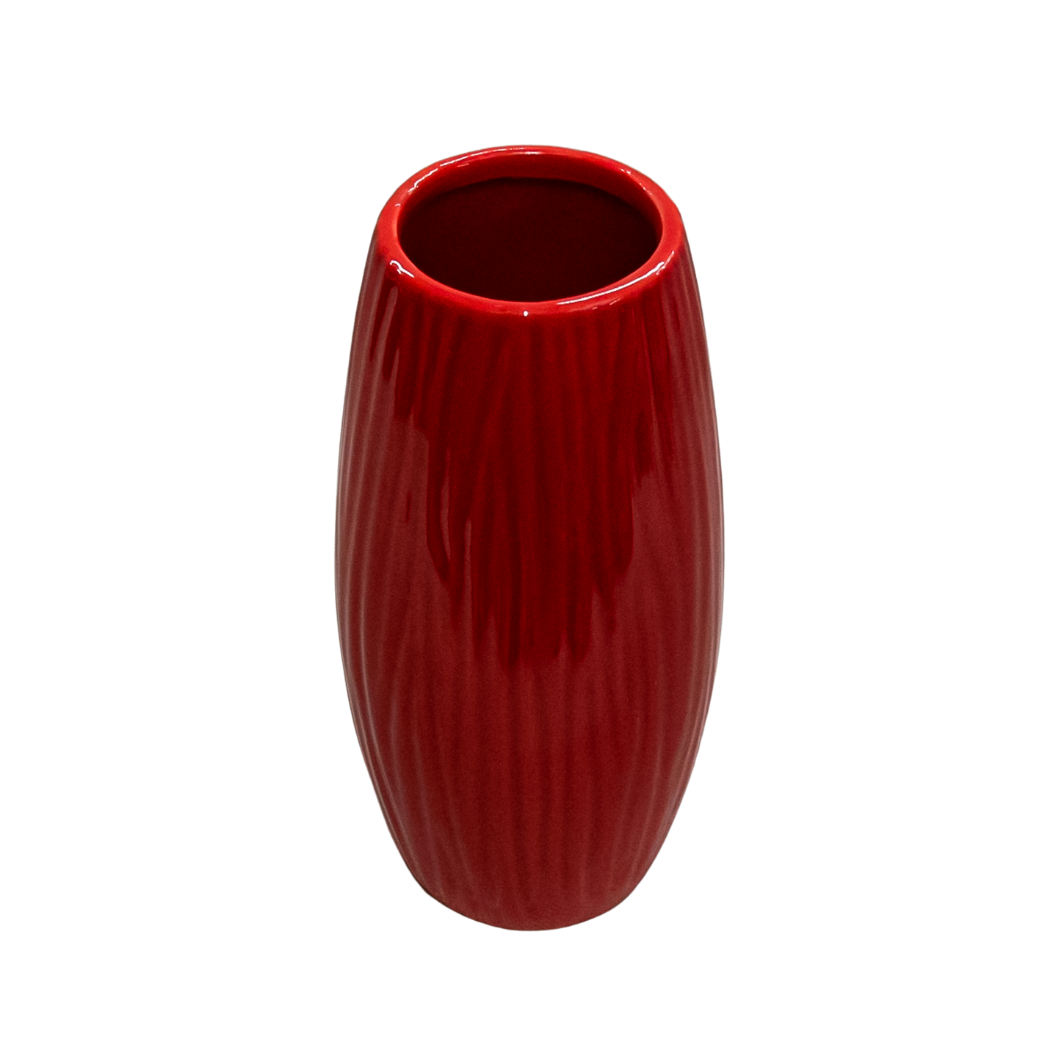 Vaza rosie din ceramica, cu model scoarta din copac, 17x7 cm - eMAG.ro