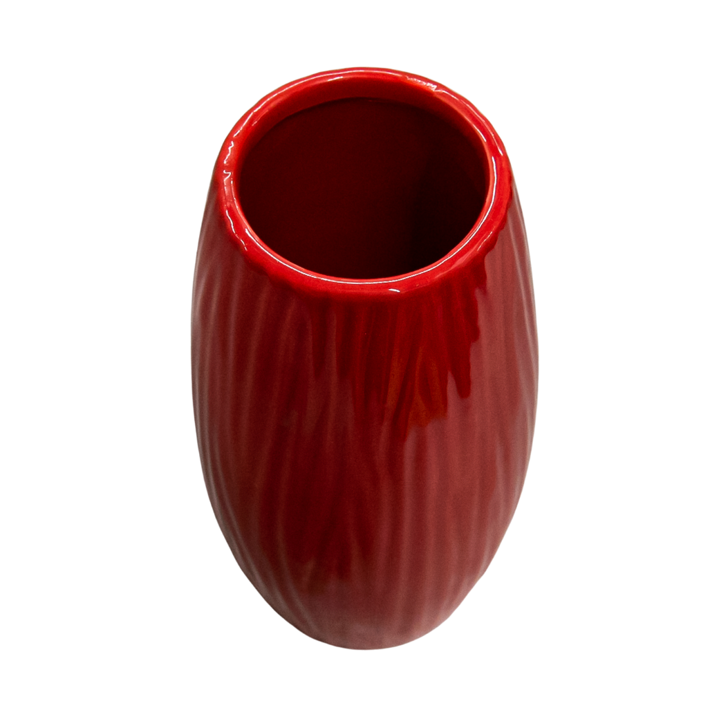 Vaza rosie din ceramica, cu model scoarta din copac, 17x7 cm - eMAG.ro