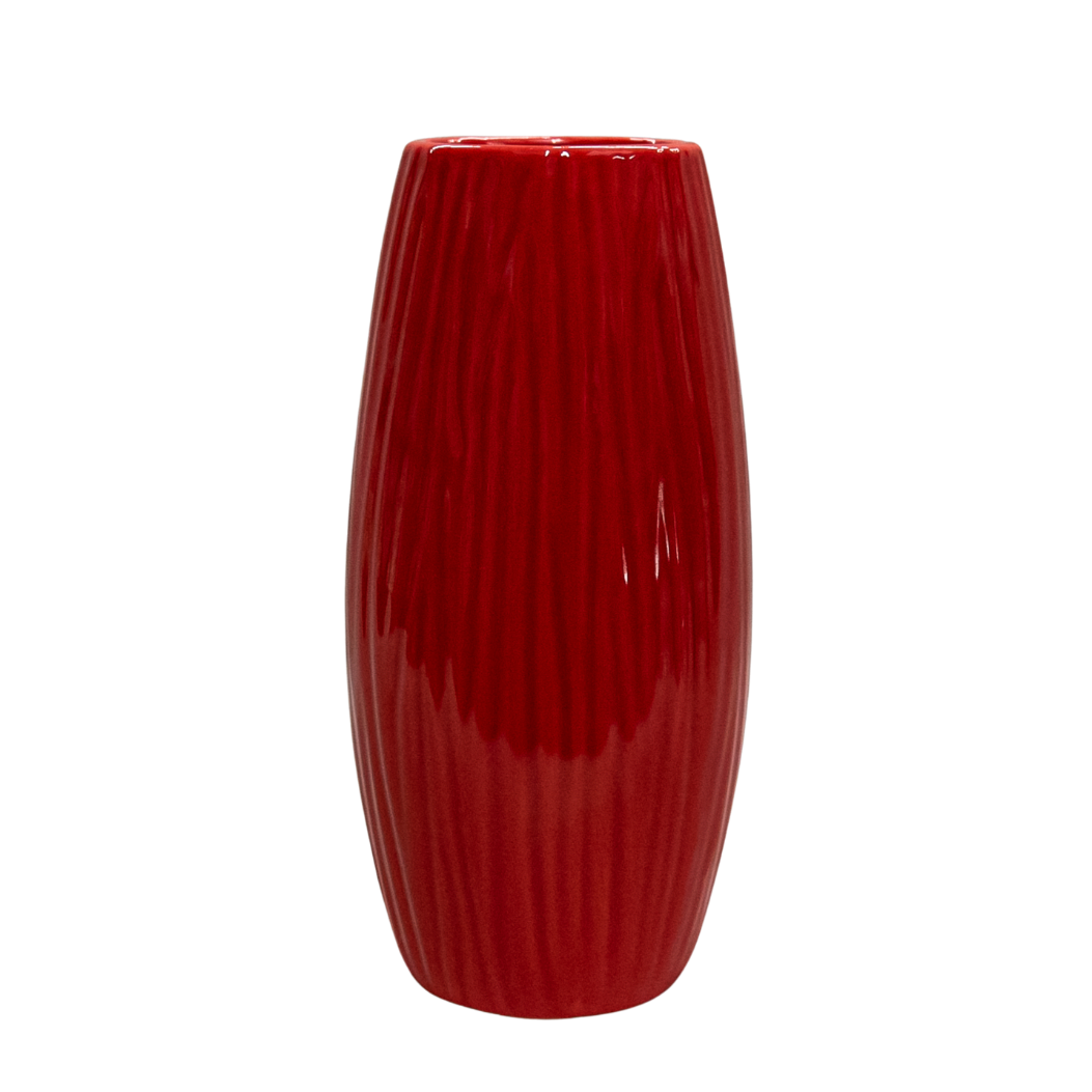 Vaza rosie din ceramica, cu model scoarta din copac, 17x7 cm - eMAG.ro