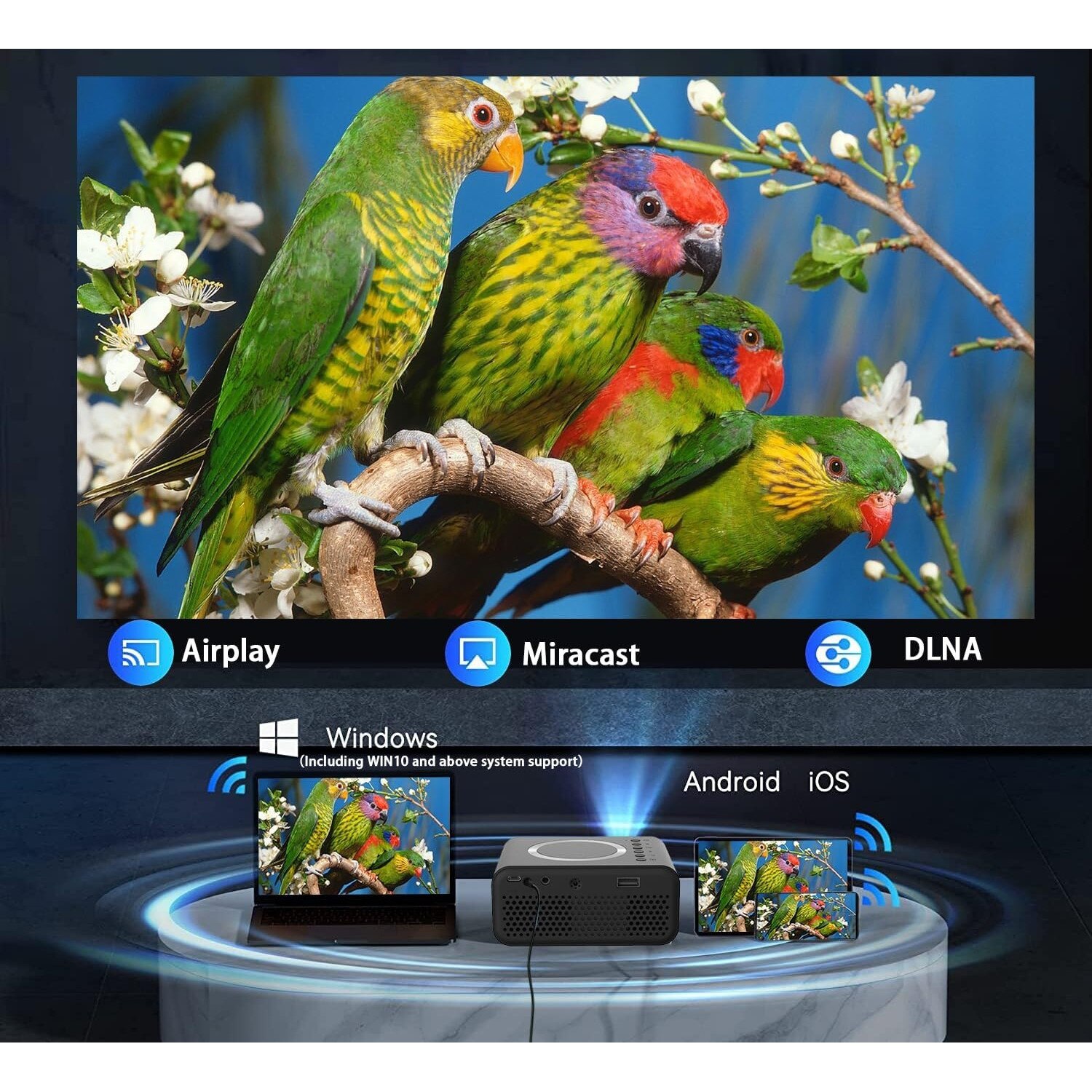 Mini Videoproiector cu telecomanda, Portabil, WiFi, media player, boxa ...