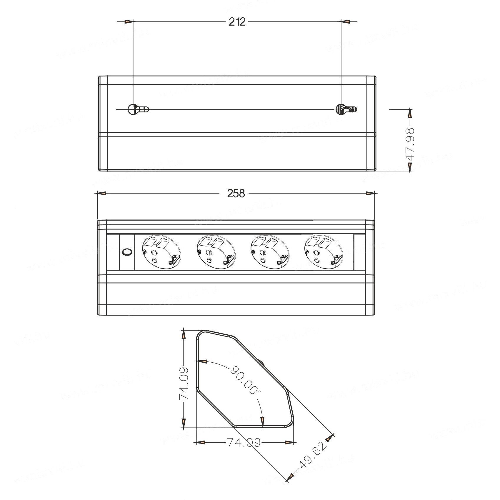 Prelungitor grup 4 prize schuko pentru colt montaj pe blat sau birou ...