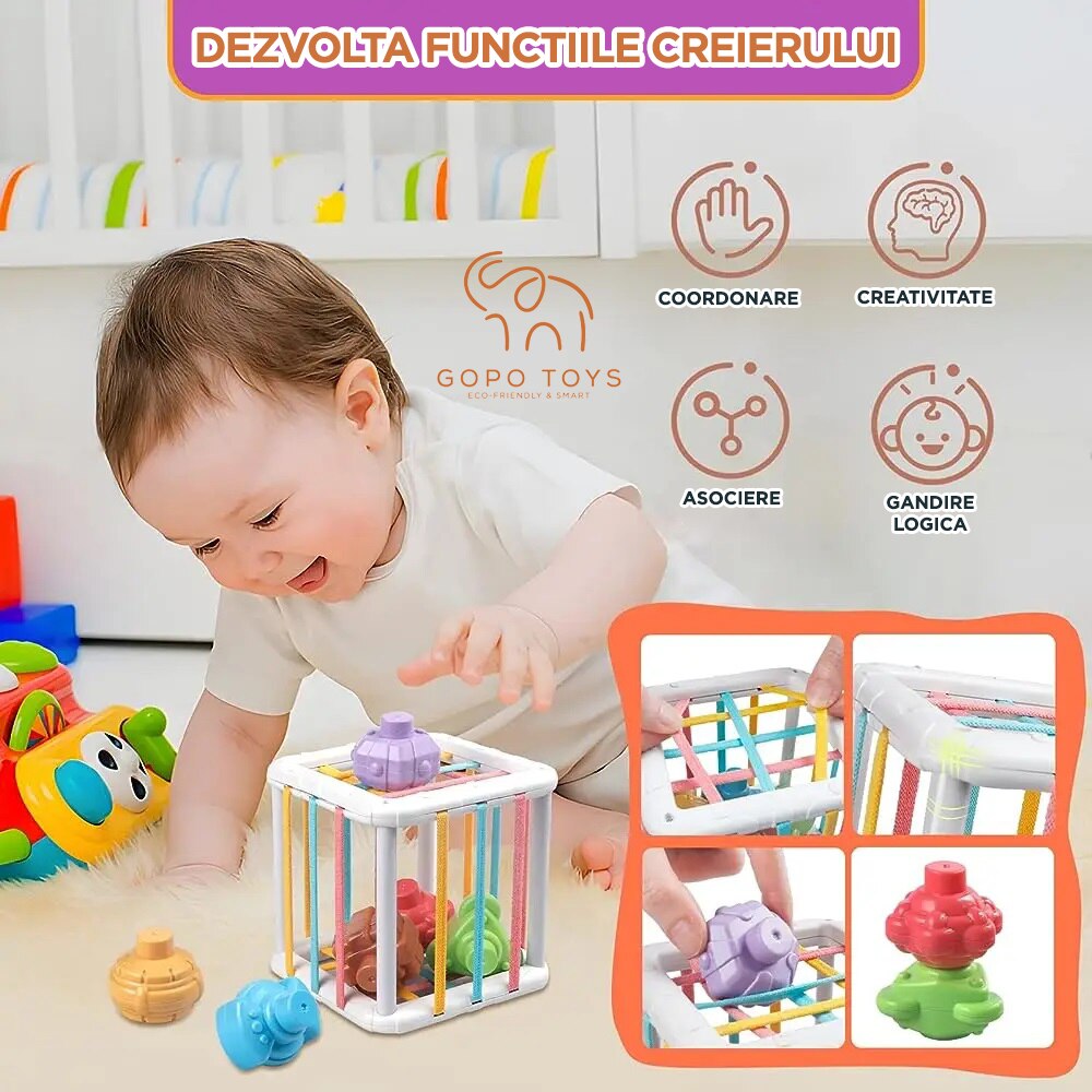 Jucarie Educativa Montessori pentru Copii - Cub Interactiv cu Sireturi ...