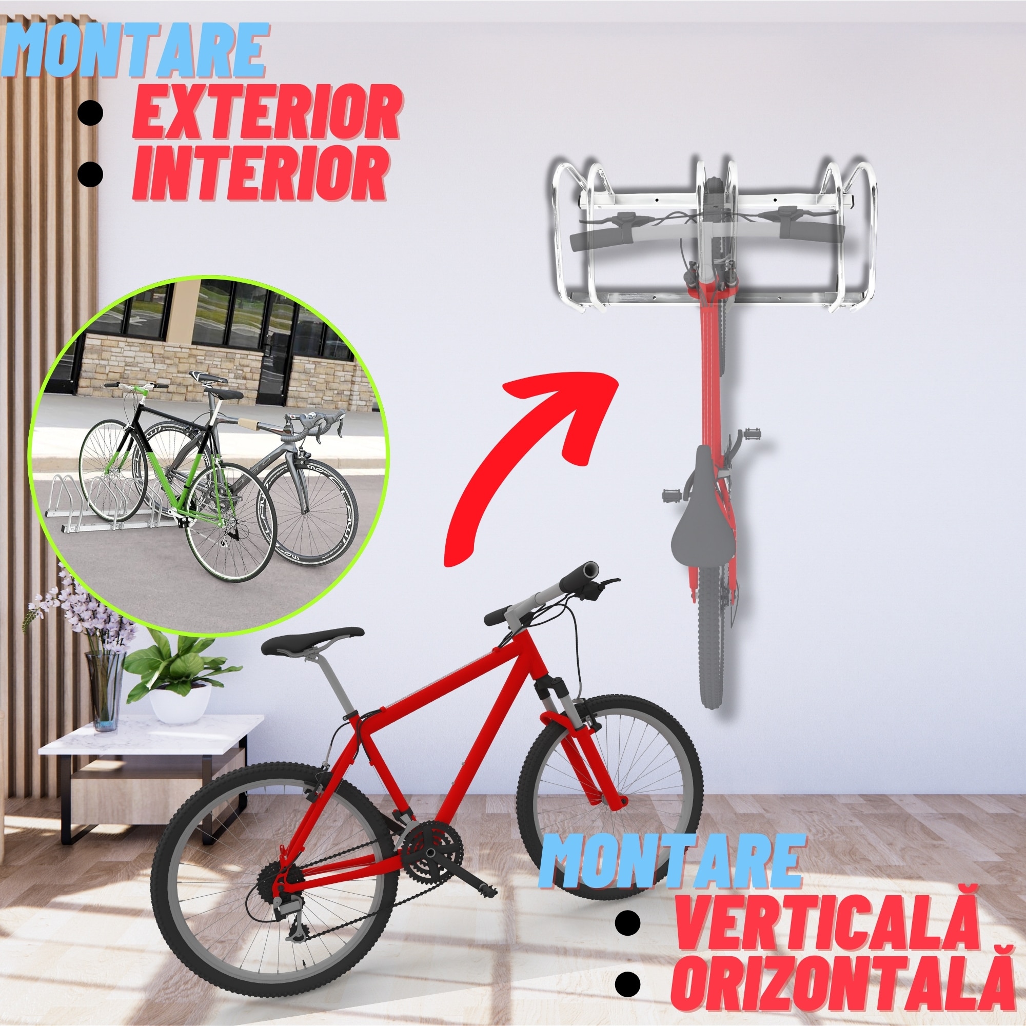 Suport pentru 4 biciclete, stationare cu securitate GALAXIA®, maner de ...