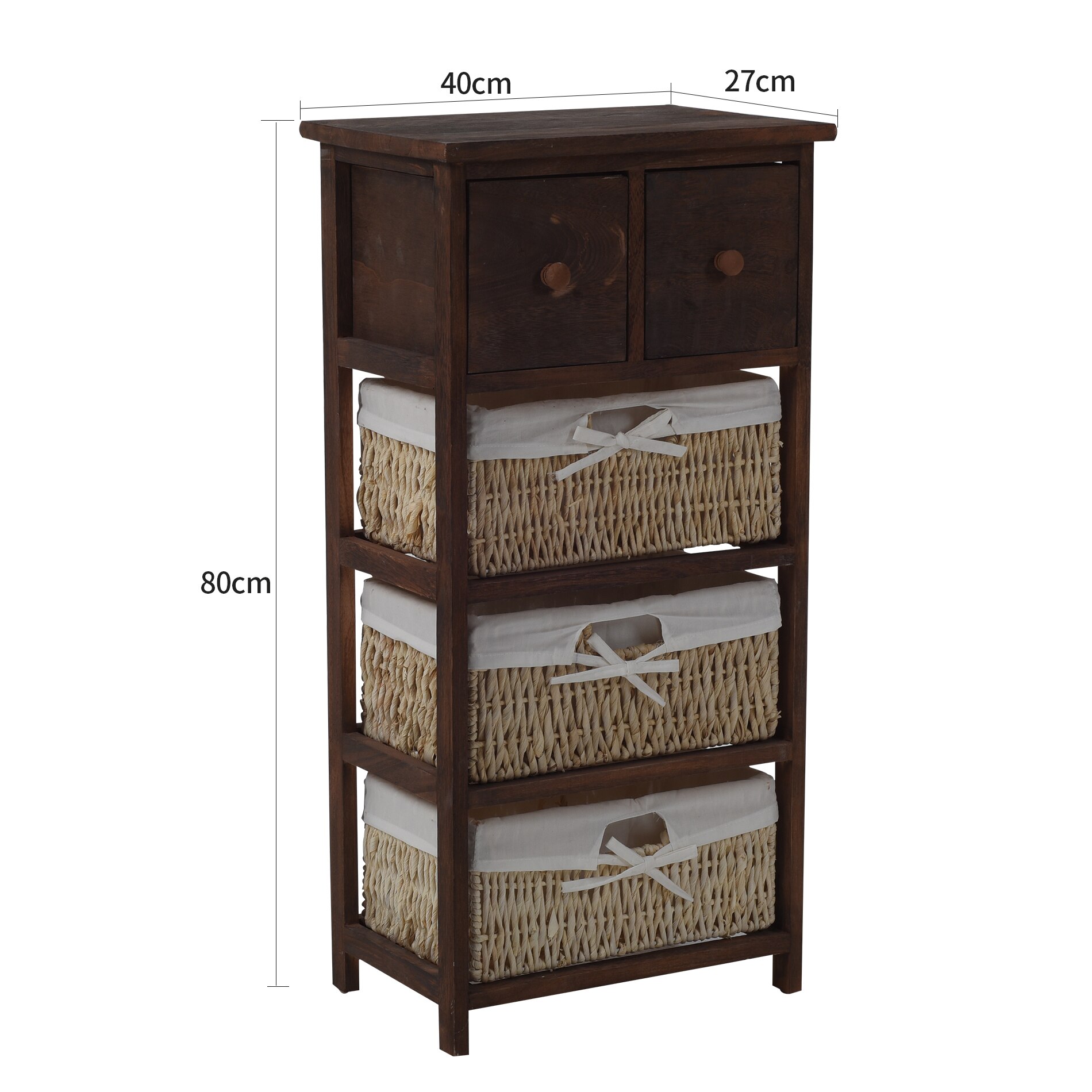 Comoda, Rebecca Mobili, Lemn, 2 sertare si 3 cosuri, Lemn, 80x40x27cm ...