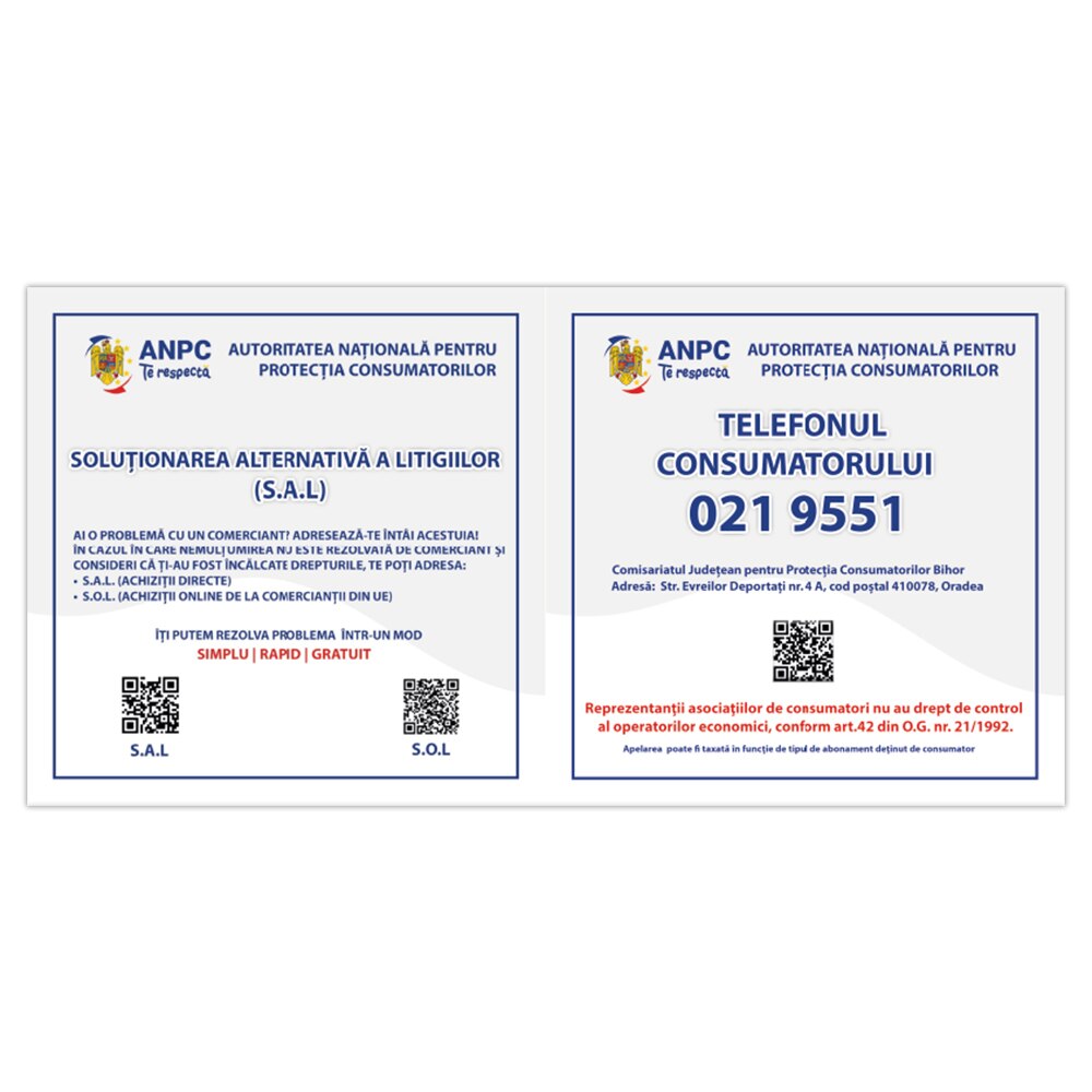 Placuta Obligatorie Combinata, SAL si Telefonul Consumatorului Bihor ...