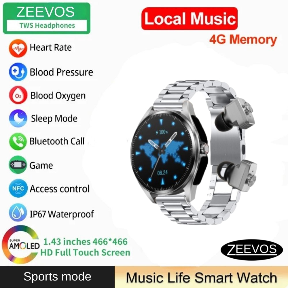 Ceas smartwatch ZEEVOS f26 cu casti bluetooth incorporate, NFC, memorie ...