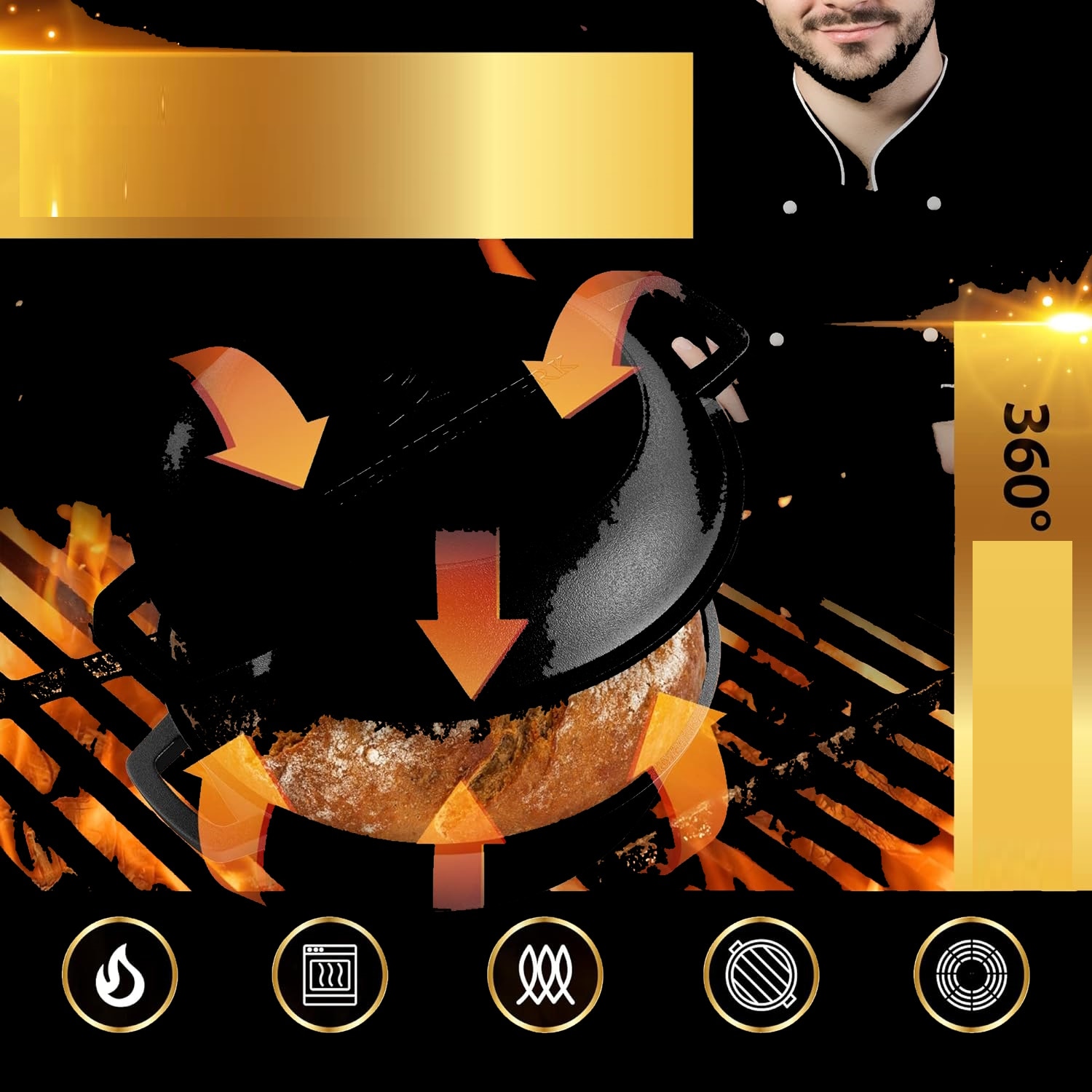 Oala cu capac Steinzeitwerk din fonta, 4.6 l, 2in1, pentru cuptor ...