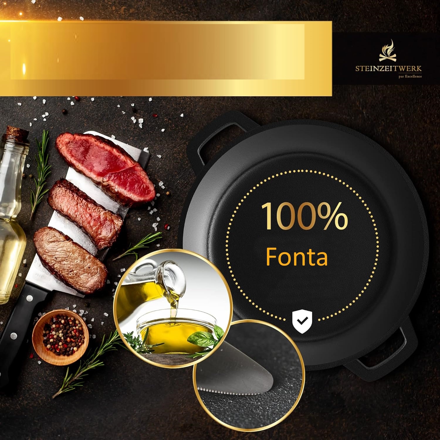 Oala cu capac Steinzeitwerk din fonta, 4.6 l, 2in1, pentru cuptor ...