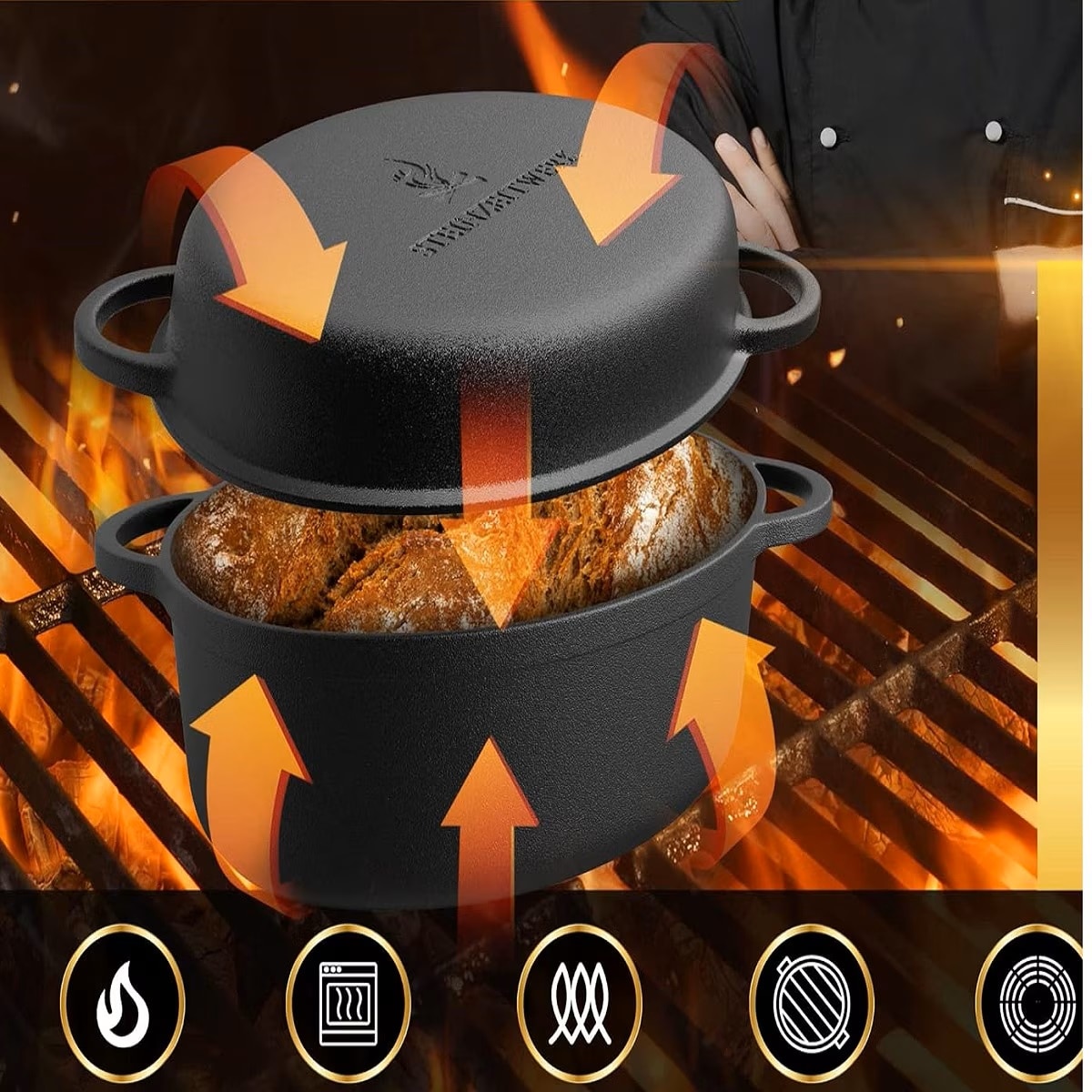 Oala cu capac Steinzeitwerk din fonta emailata, 6 l, 2in1, pentru ...