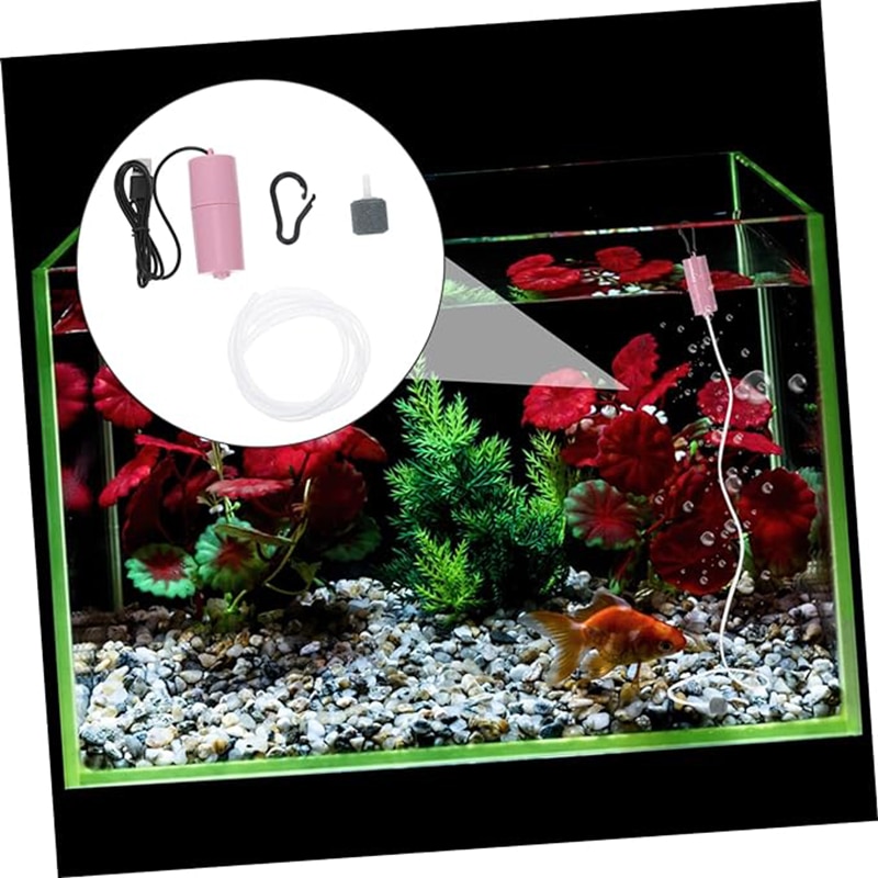 Kit aerare acvariu, 180 l/h, 30 l, USB, 7 x 4.5 x 4.5 cm, Plastic, Roz ...