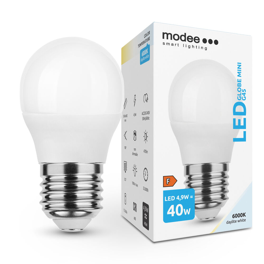 Set 10 becuri LED Mini Globe, E27, G45, 4.9W (echivalent 40W), 6000K ...