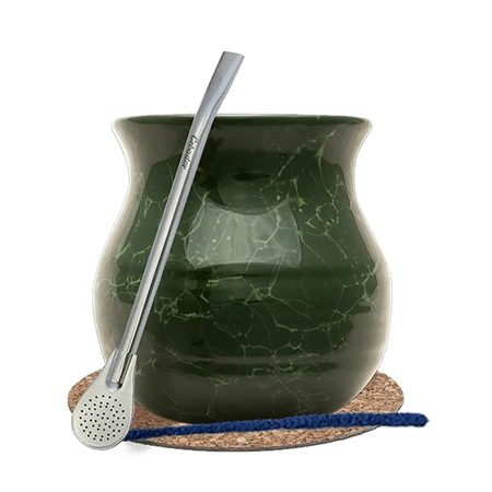 Cana Yerba Mate Cebador Marble Ceramica, Verde, 375 ml, Bombilla - eMAG.ro