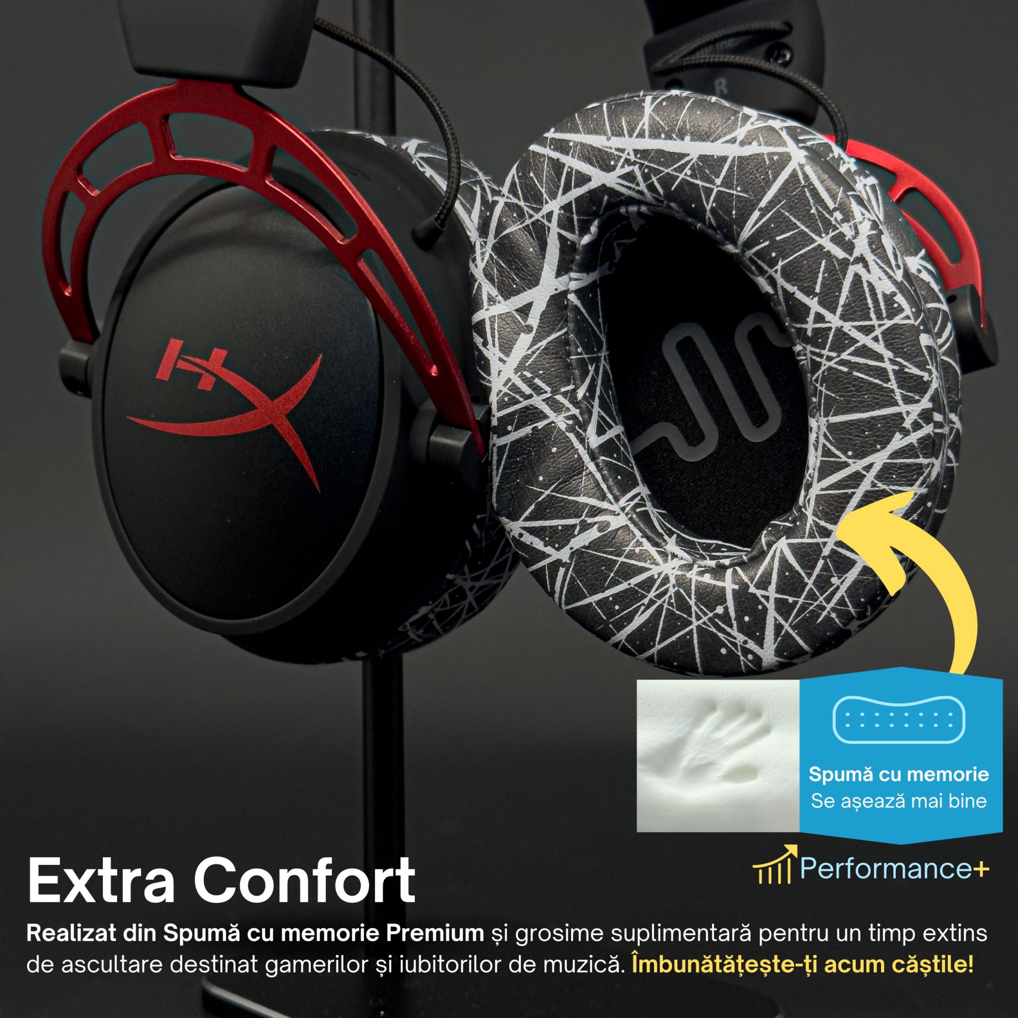 Set 2 bureti PadForce GamingXL pentru casti HyperX, Aqirys, SteelSeries ...