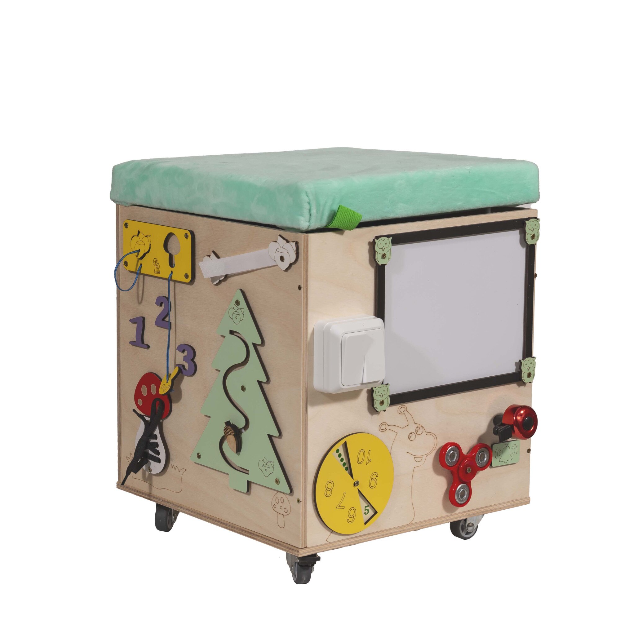 Taburet cu jocuri interactive copii, Lemn, Cu model, 31x31x40.5 cm ...