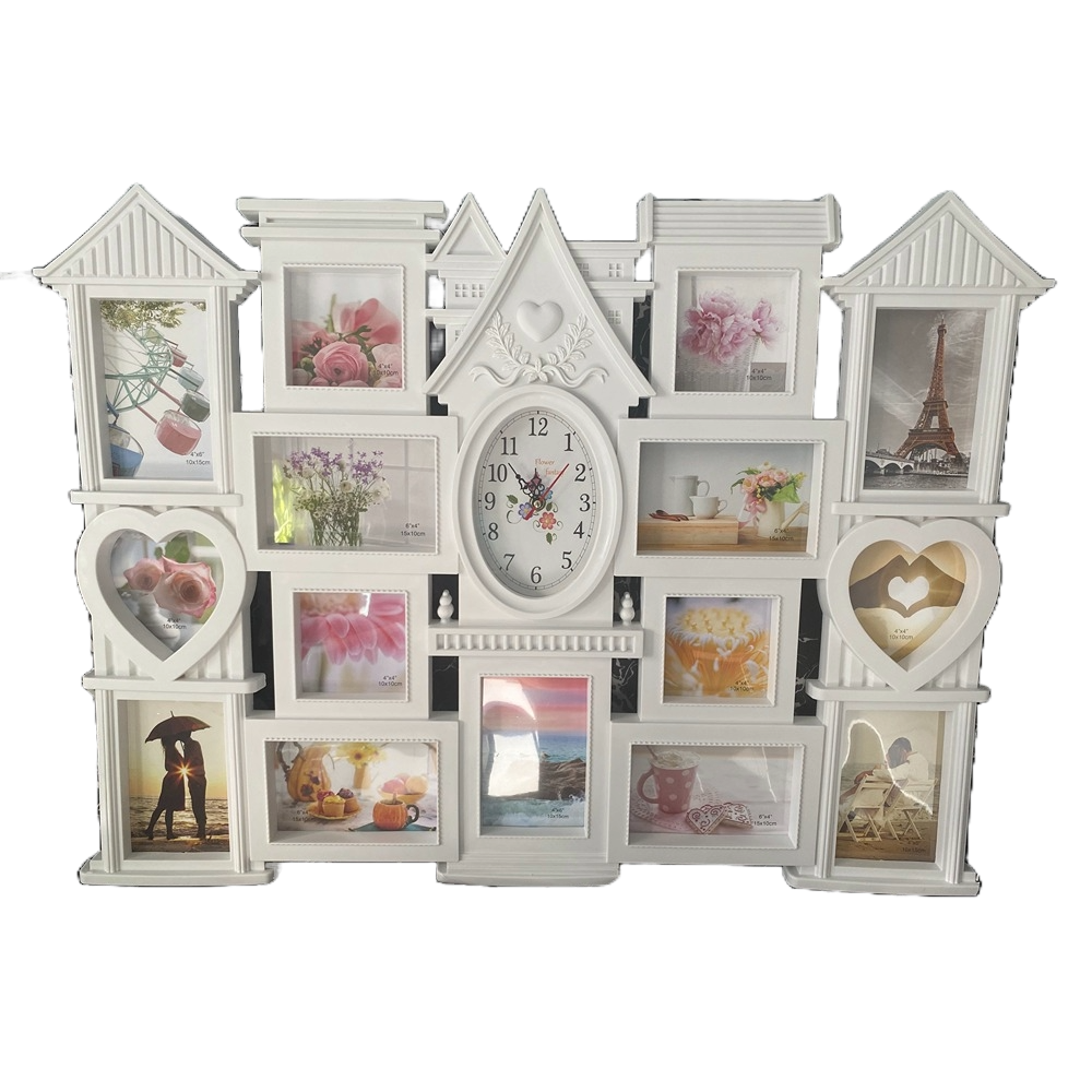 Rama foto 15 poze si ceas, perete, 56x76 cm - eMAG.ro