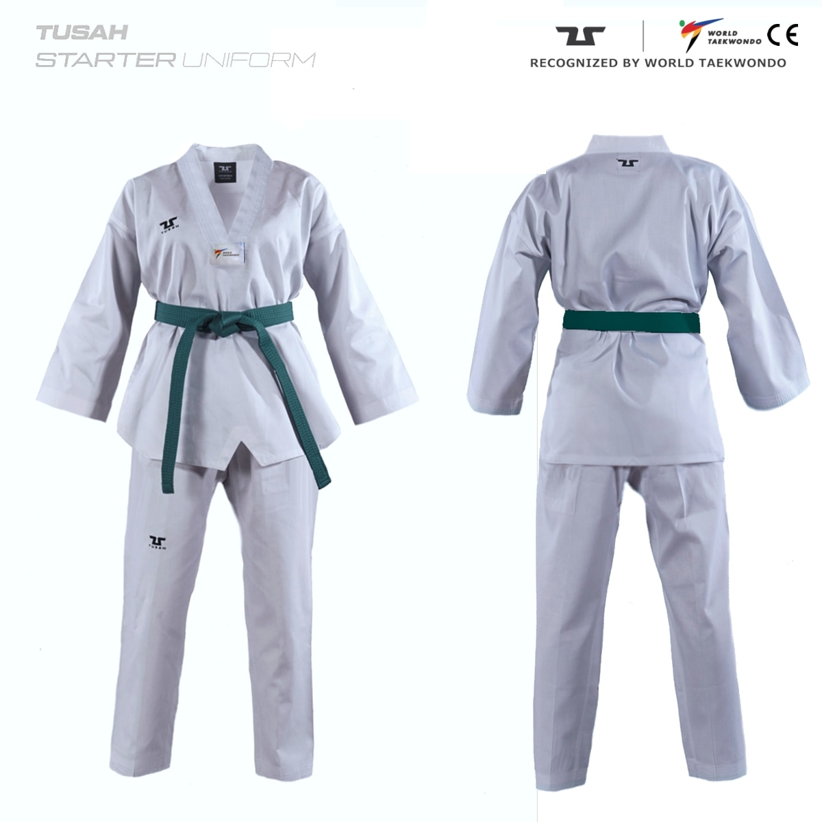 Uniforma Taekwondo WT, Tusah, Starter, alb, cu rever alb, 90 cm - eMAG.ro