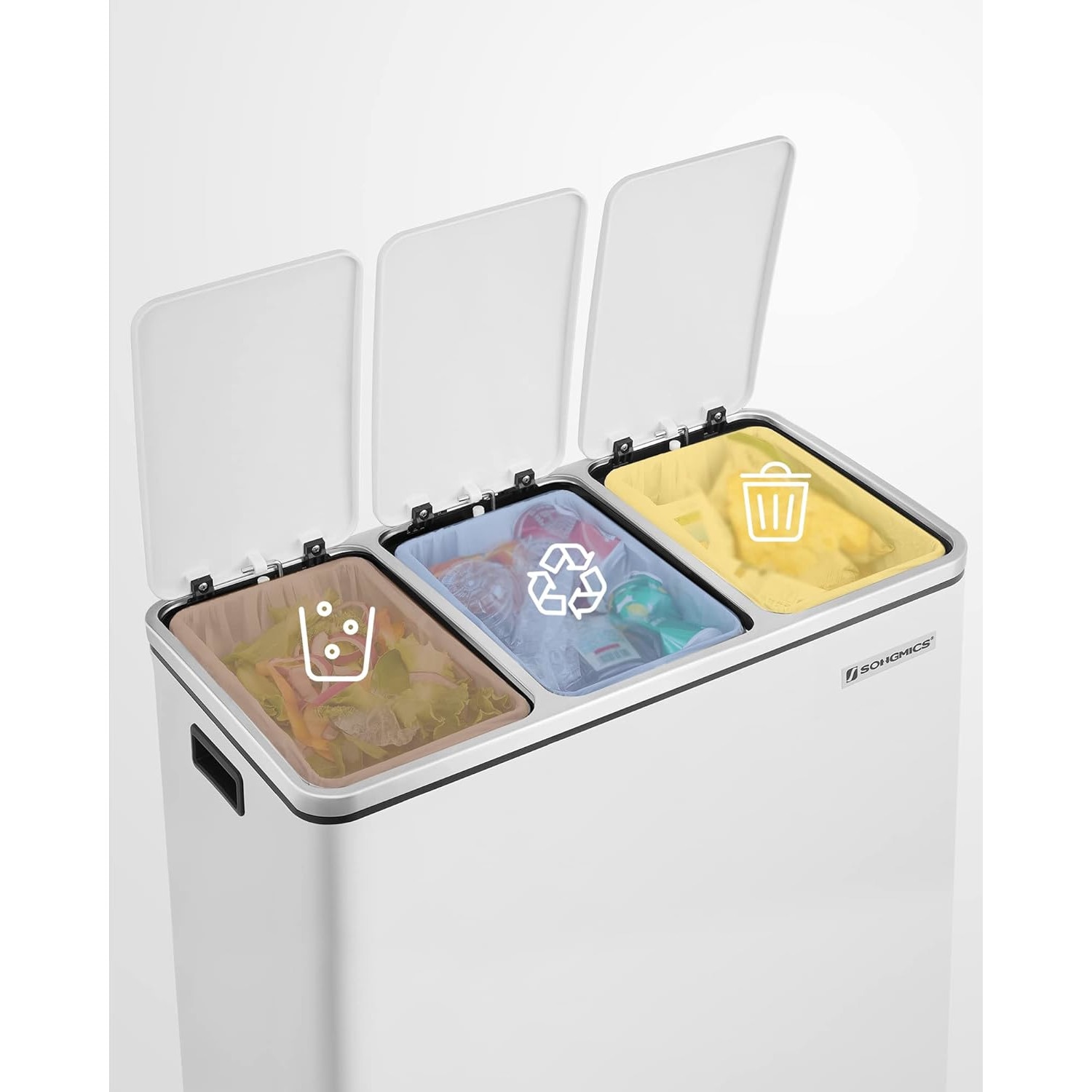 Cos de gunoi din inox cu 3 compartimente colectare selectiva SONGMICS ...