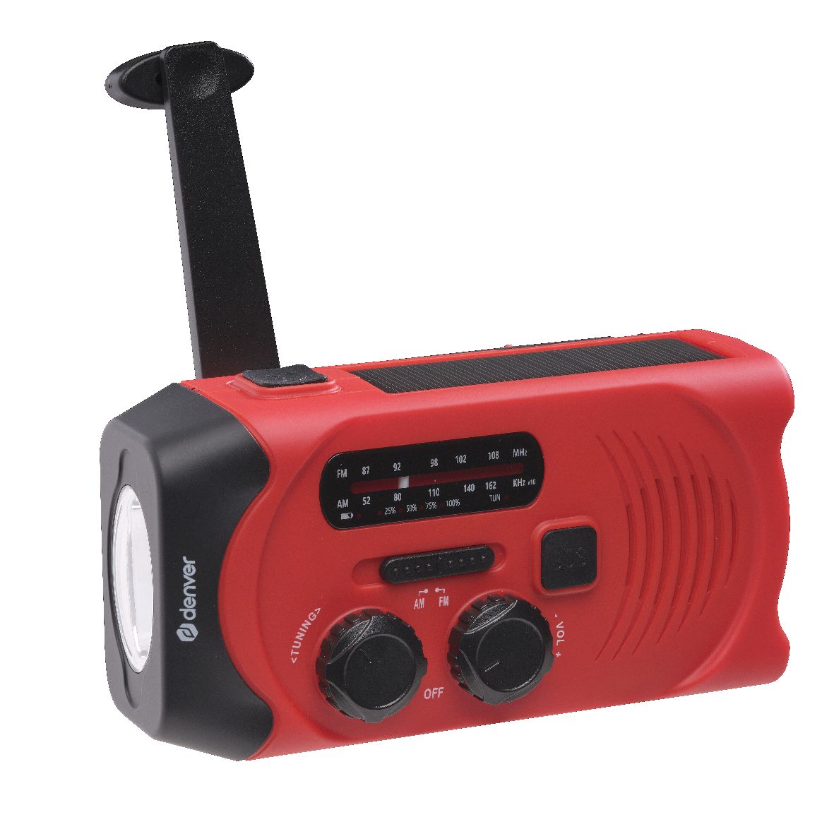 Radio portabil cu manivela si lanterna LED, DENVER SCR-2010, solar ...