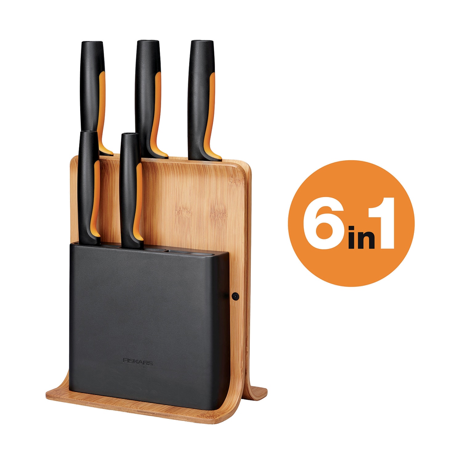 Set 5 cutite Fiskars Functional Form cu suport din bambus - eMAG.ro