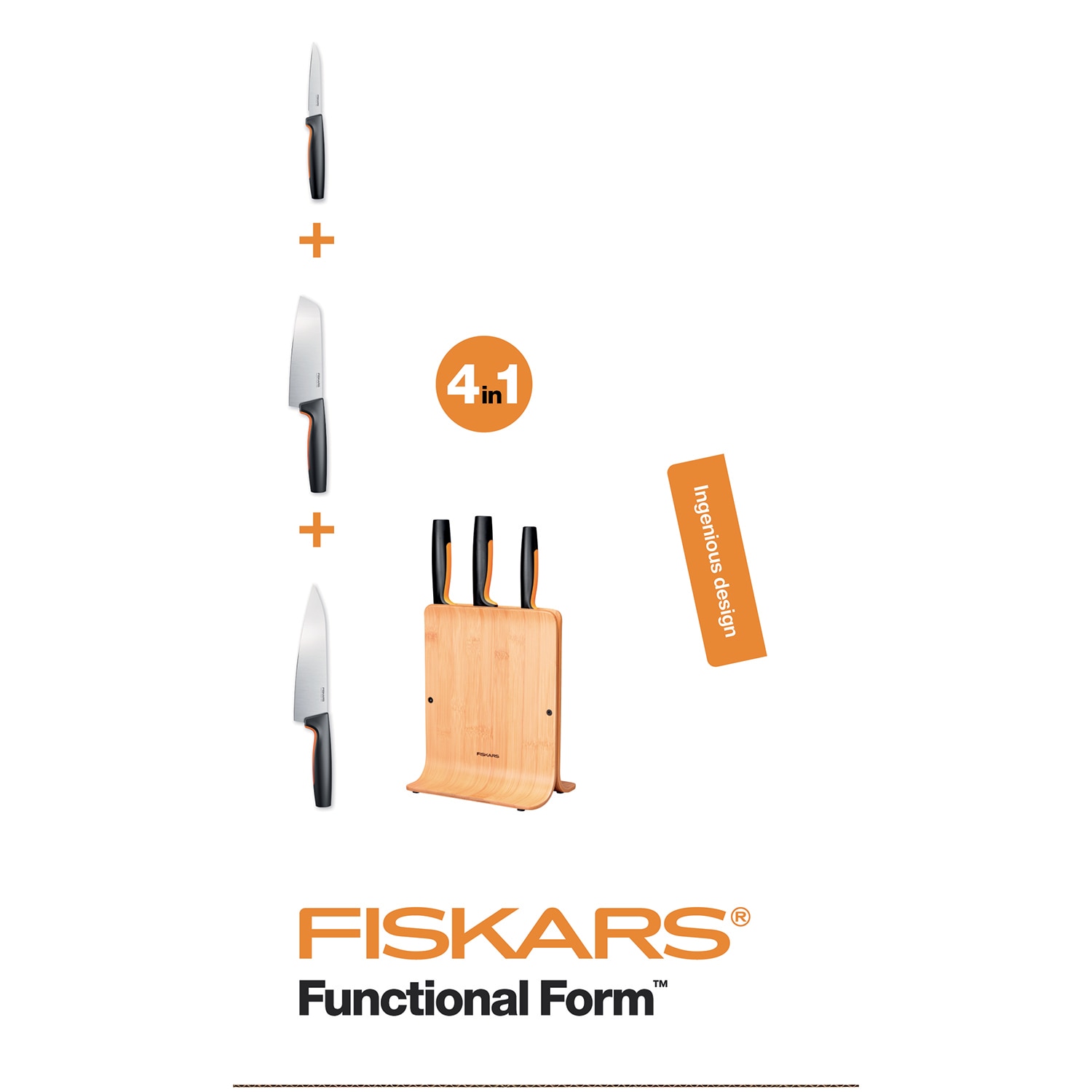 Set 3 cutite Fiskars Functional Form cu suport din bambus - eMAG.ro