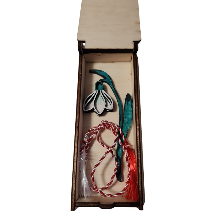Martisor handmade, ghiocel in cutie cadou, Wood laser Cut - eMAG.ro