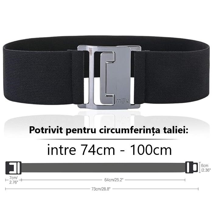 Curea elastica, lata pentru dama, Sintetic/Metal, 74 -100 cm, Gri ...