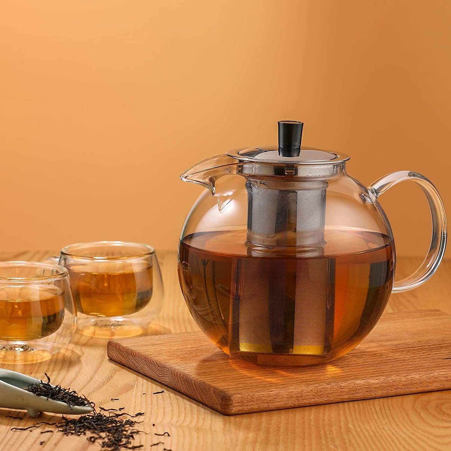 Ceainic cu infuzor, Sticla borosilicata, 1500ml, Transparent/Argintiu ...