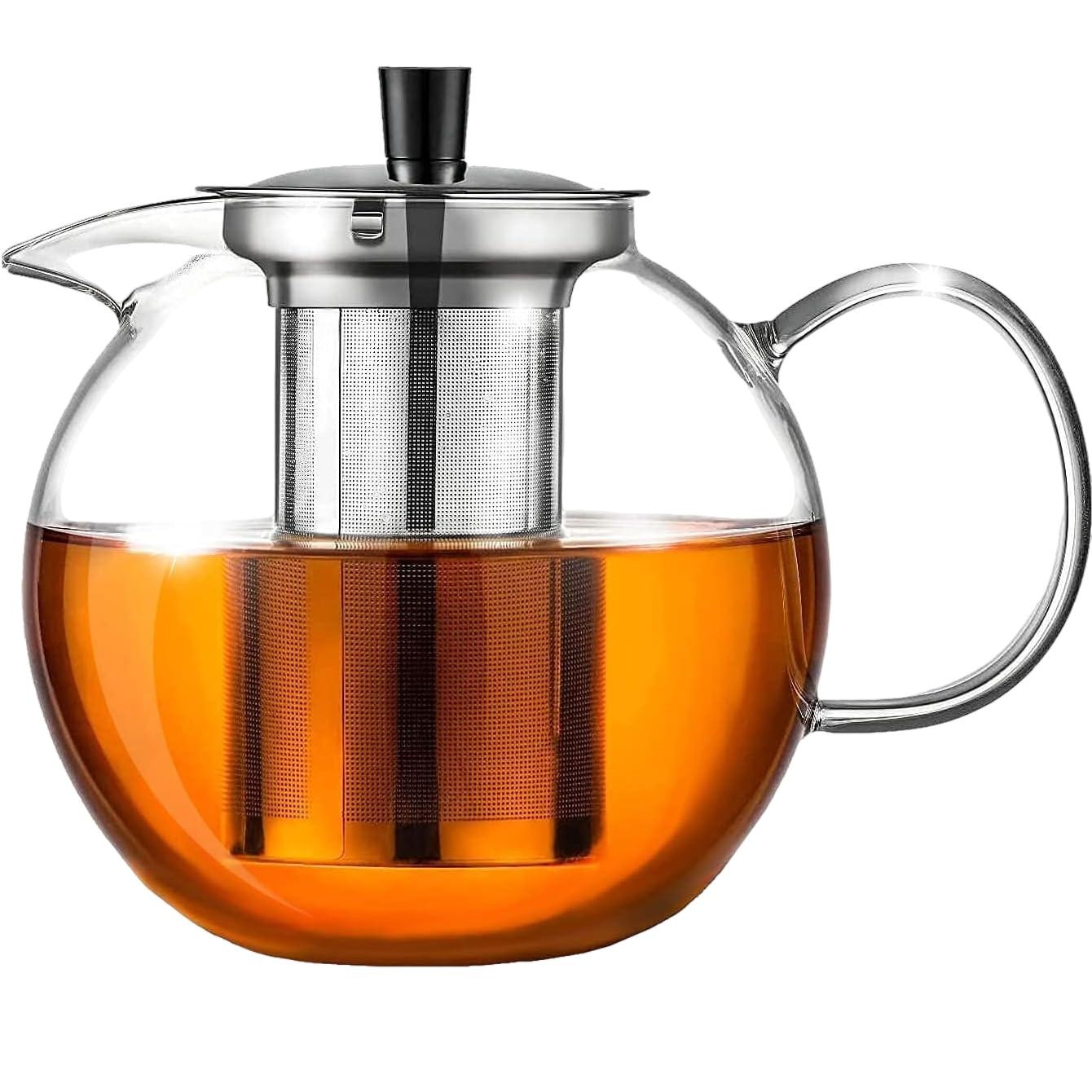 Ceainic cu infuzor, Sticla borosilicata, 1500ml, Transparent/Argintiu ...