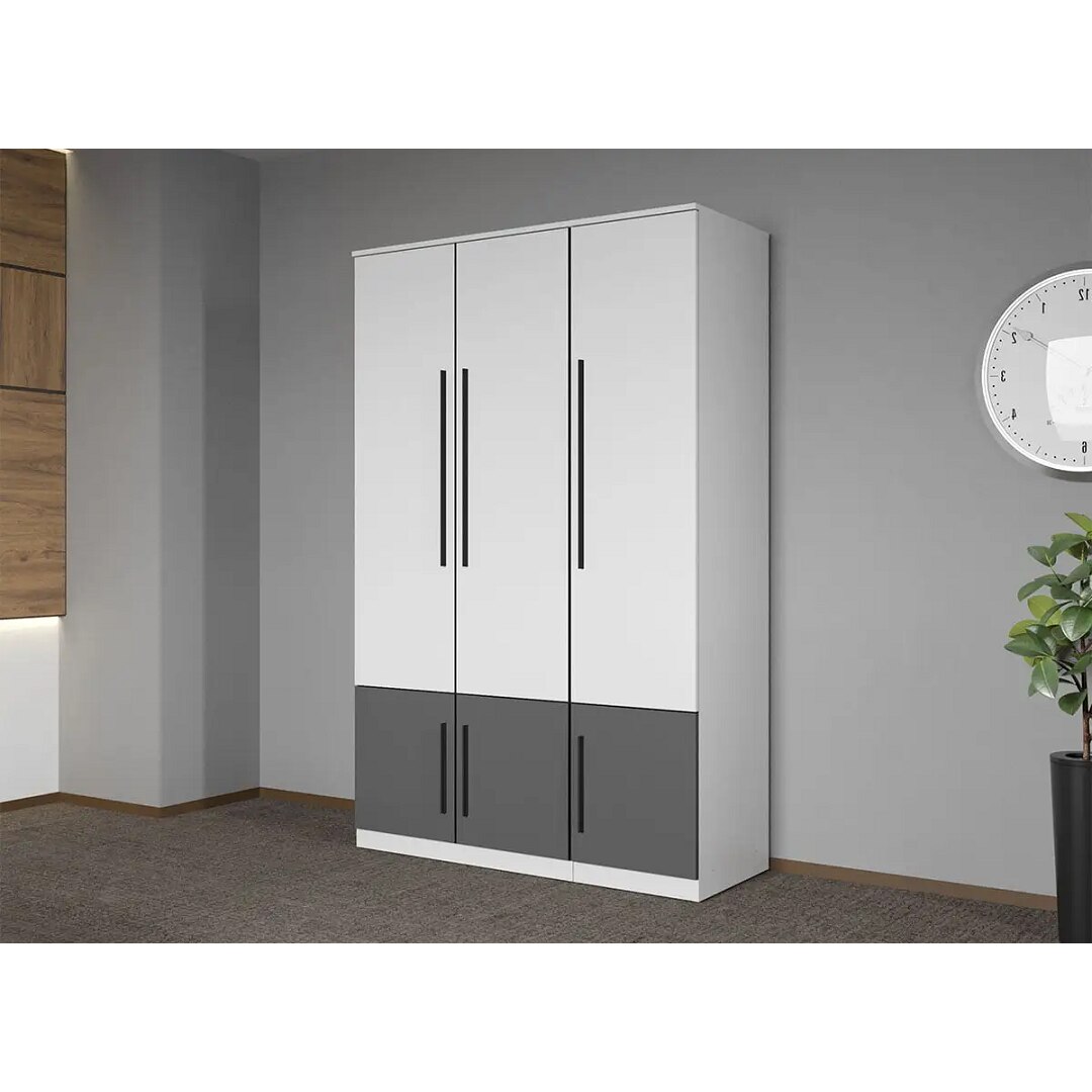 Set dormitor complet, Alb cu Gri, Sidney, C01, Pat 160x200, Dulap ...
