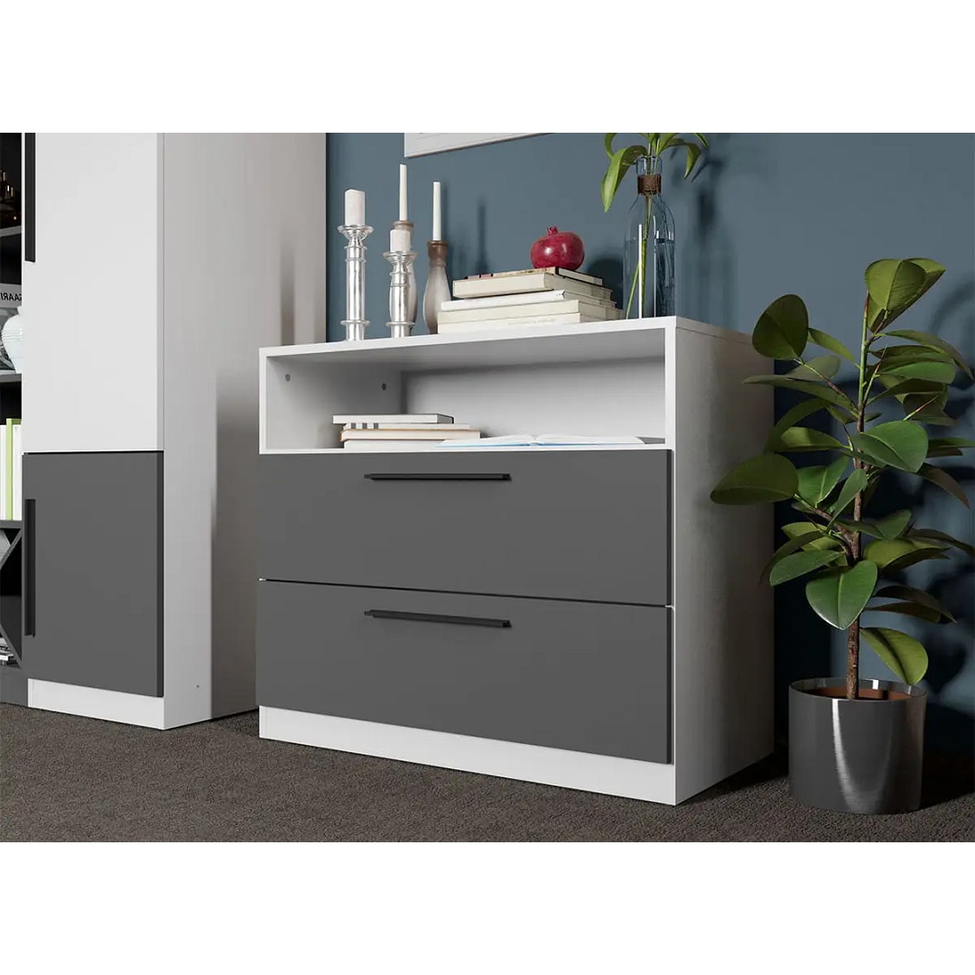 Set dormitor complet, Alb cu Gri, Sidney, C49, Pat 160x200, Dulap ...