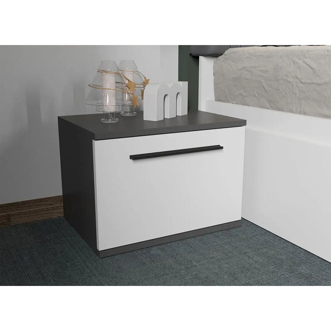 Set dormitor complet, Gri cu Alb, Sidney, C57, Pat 160x200, Dulap 6u ...