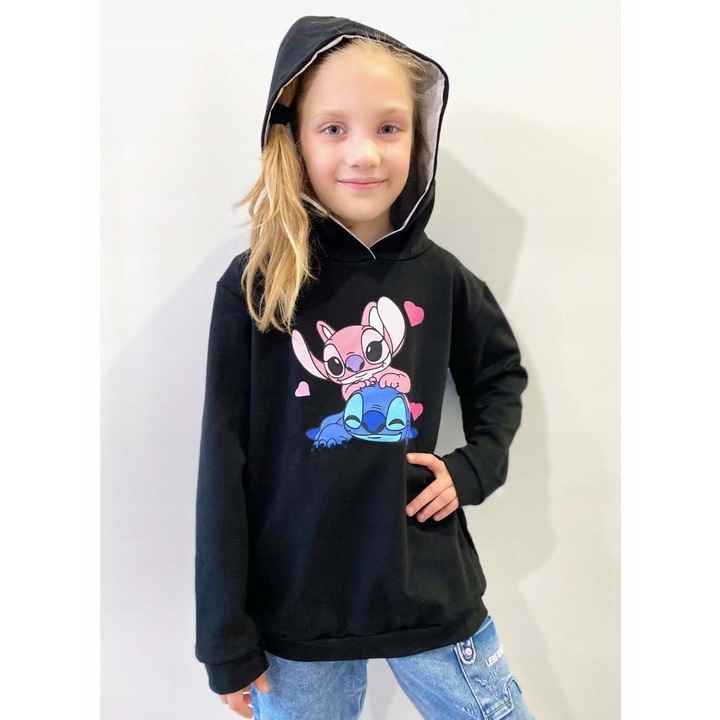 Hanorac pentru fete Lilo and Stitch, negru, bumbac, 10 ani - eMAG.ro