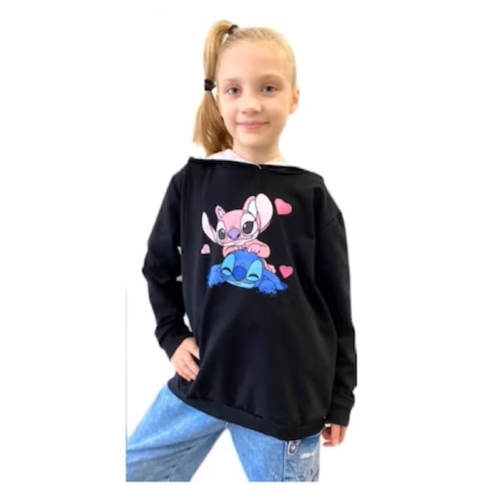 Hanorac pentru fete Lilo and Stitch, negru, bumbac, 10 ani - eMAG.ro