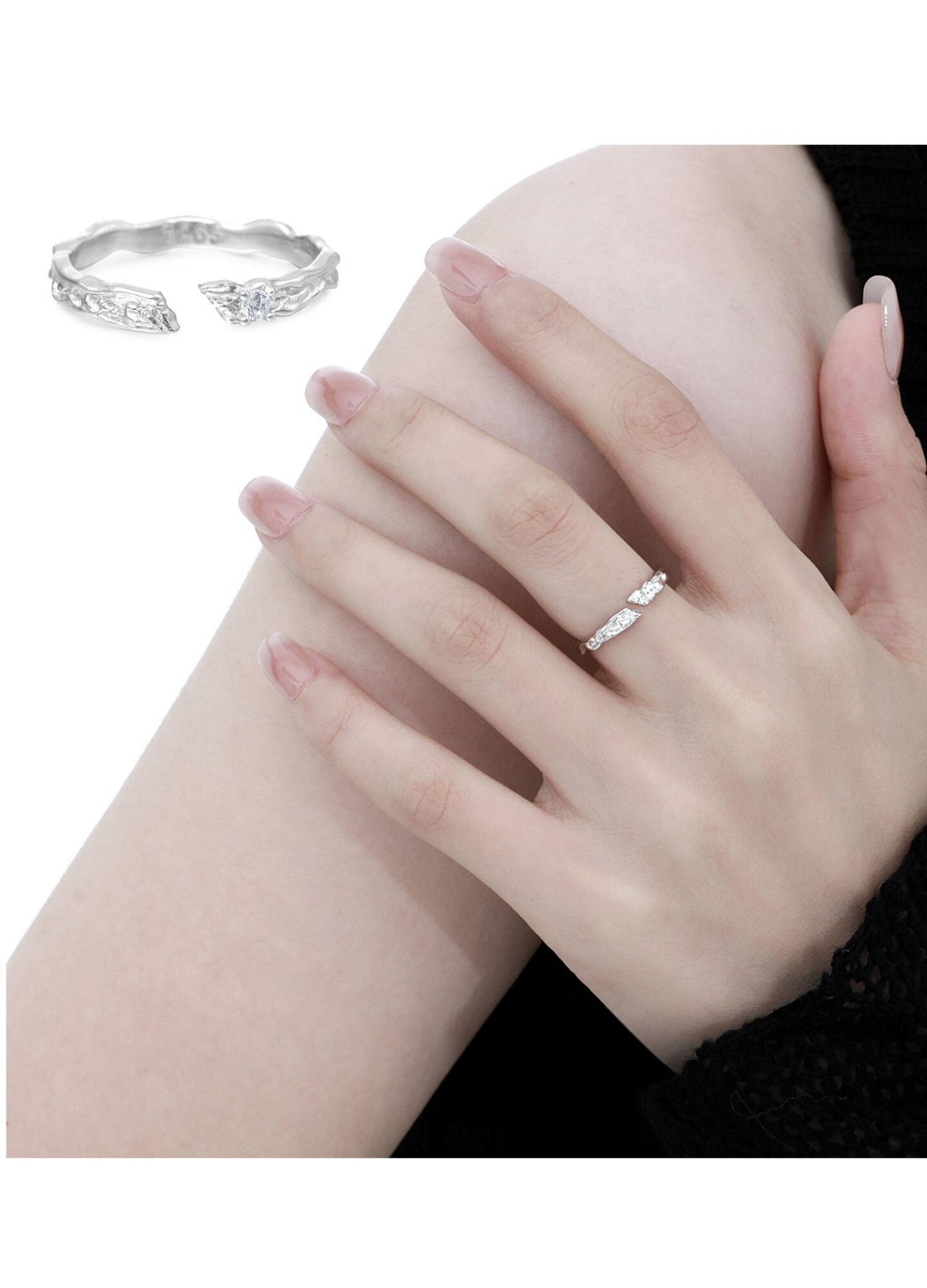 Inel dama, Argint S925, Incrustat cu zircon alb, Design deschis reglabil - eMAG.ro