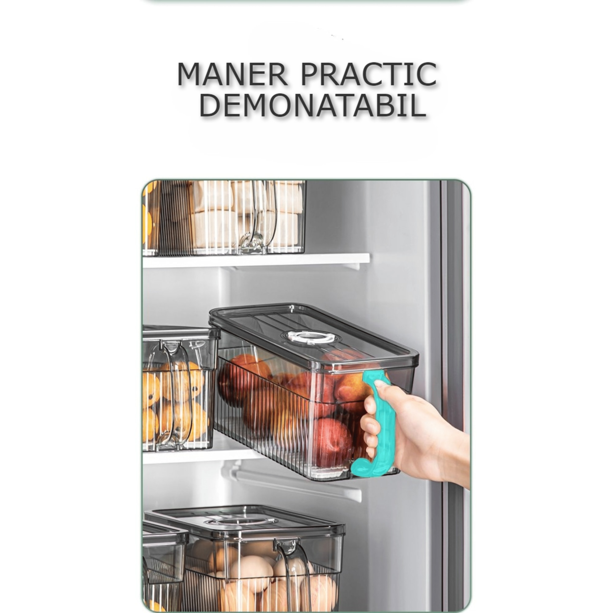Cutie de depozitare cu capac, pentru frigider cu timer manual, maner ...
