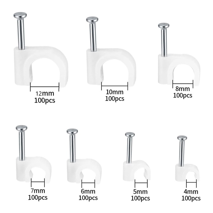 Set 700 bucati cleme cablu 4mm, 5mm, 6mm, 7mm, 8mm, 10mm, 12mm, cui de ...