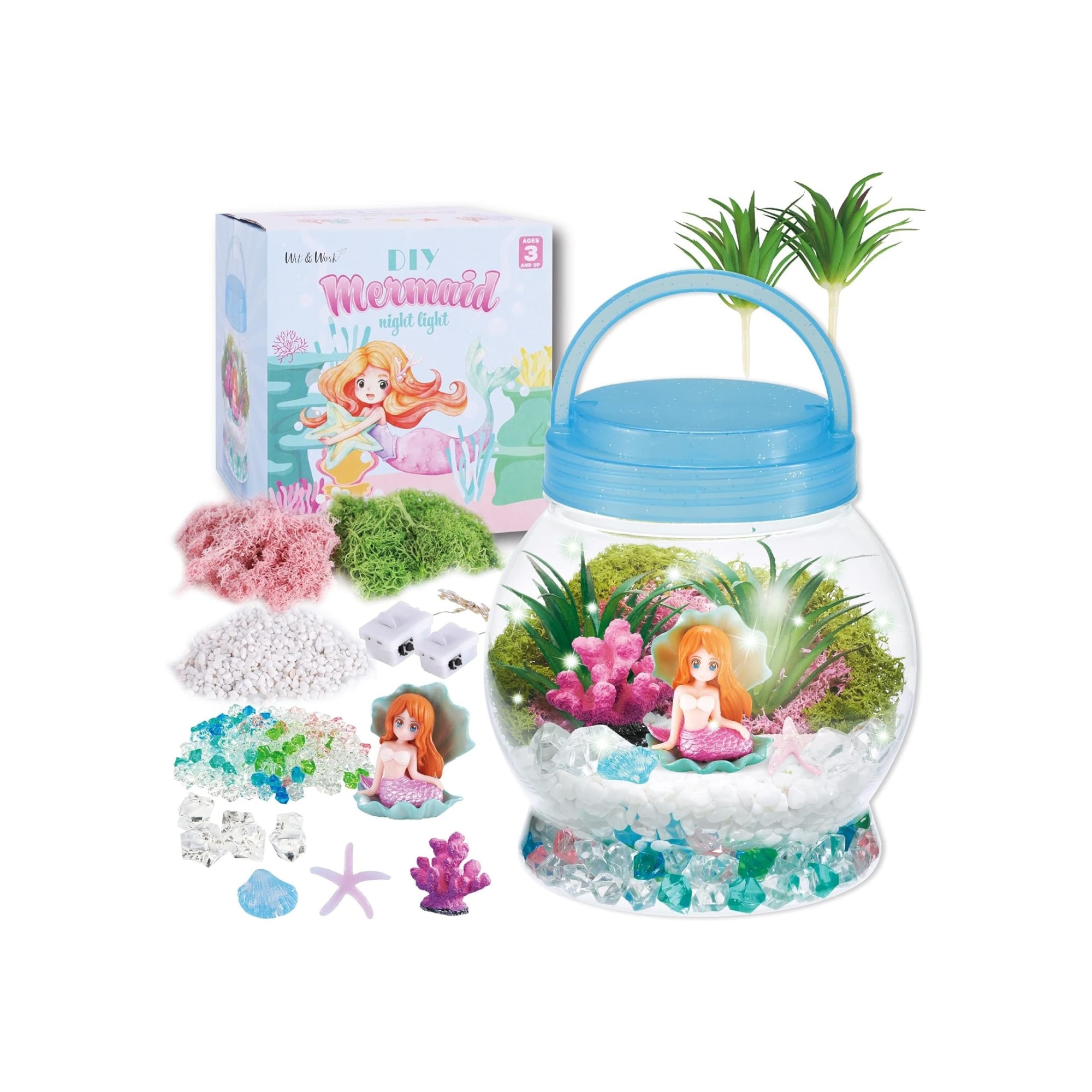 Set creativ pentru copii, Acvariu Sirena, Lumina de noapte, 16 piese ...