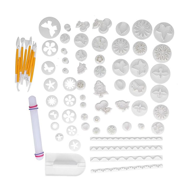 Set ustensile ornare prajituri pentru Fondant, Plastic, 68 Piese, Alb ...