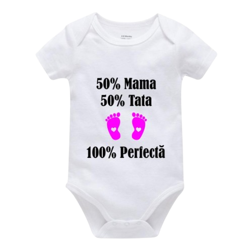 Body bebe cu mesajul ''100% Perfecta" picioruse roz'' alb, 100% bumbac ...