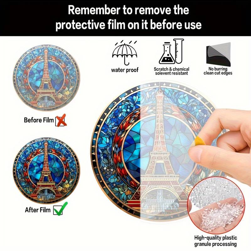 Сувенир Париж Декоративна Айфелова кула от цветно изкуствено стъкло 15×15 см декор за прозорци