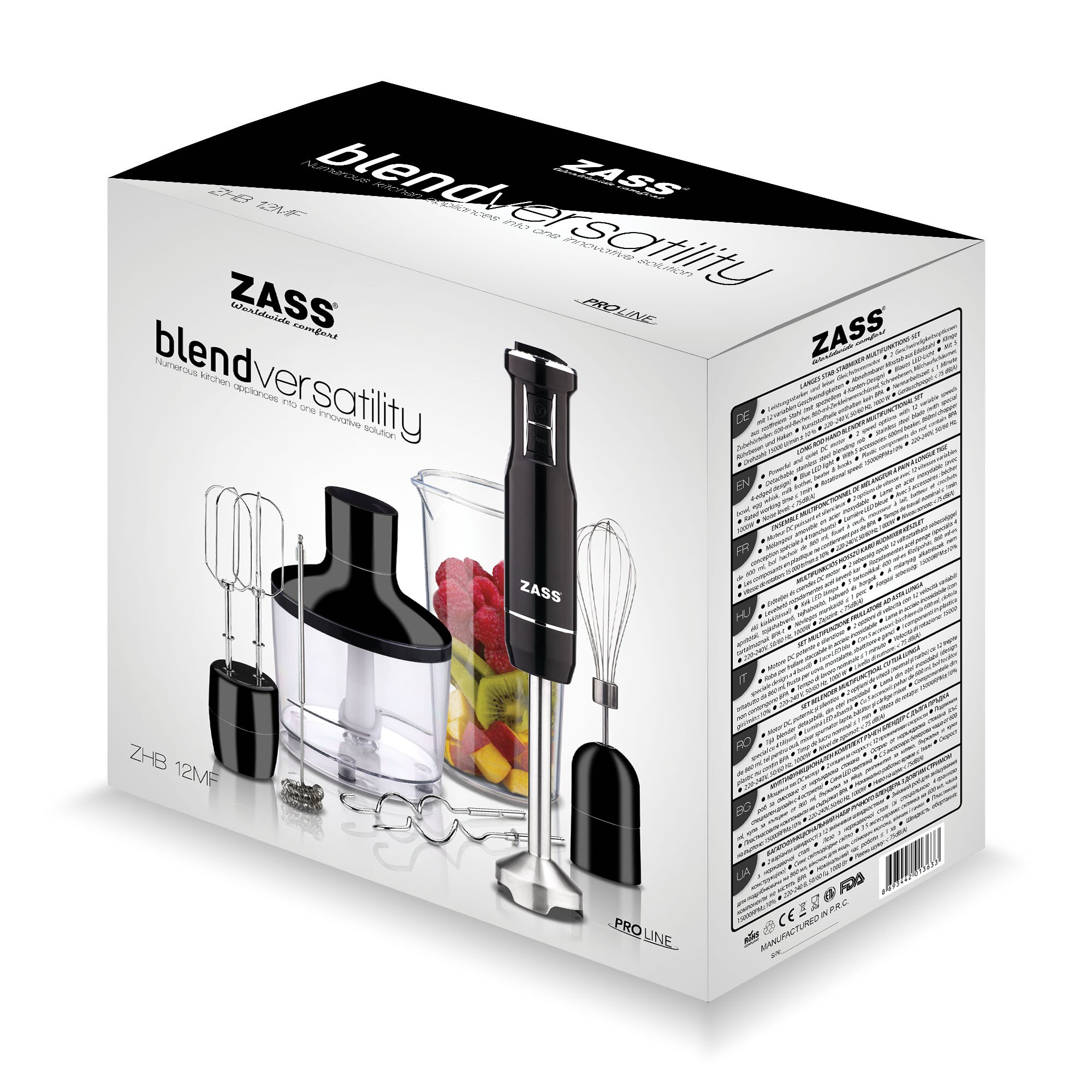 Set blender multifunctional ZASS ZHB 12 MF, 1000W, cu tija lunga ...