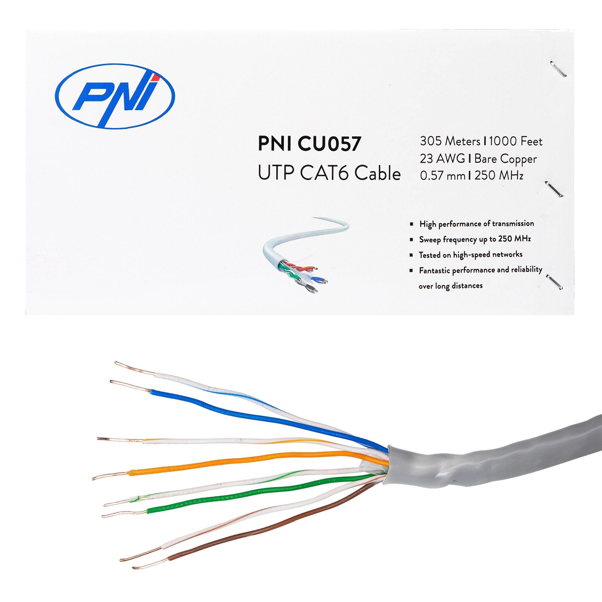 Cablu UTP CAT6 PNI CU057 din Cupru 0.57mm cu 4 perechi pentru internet ...