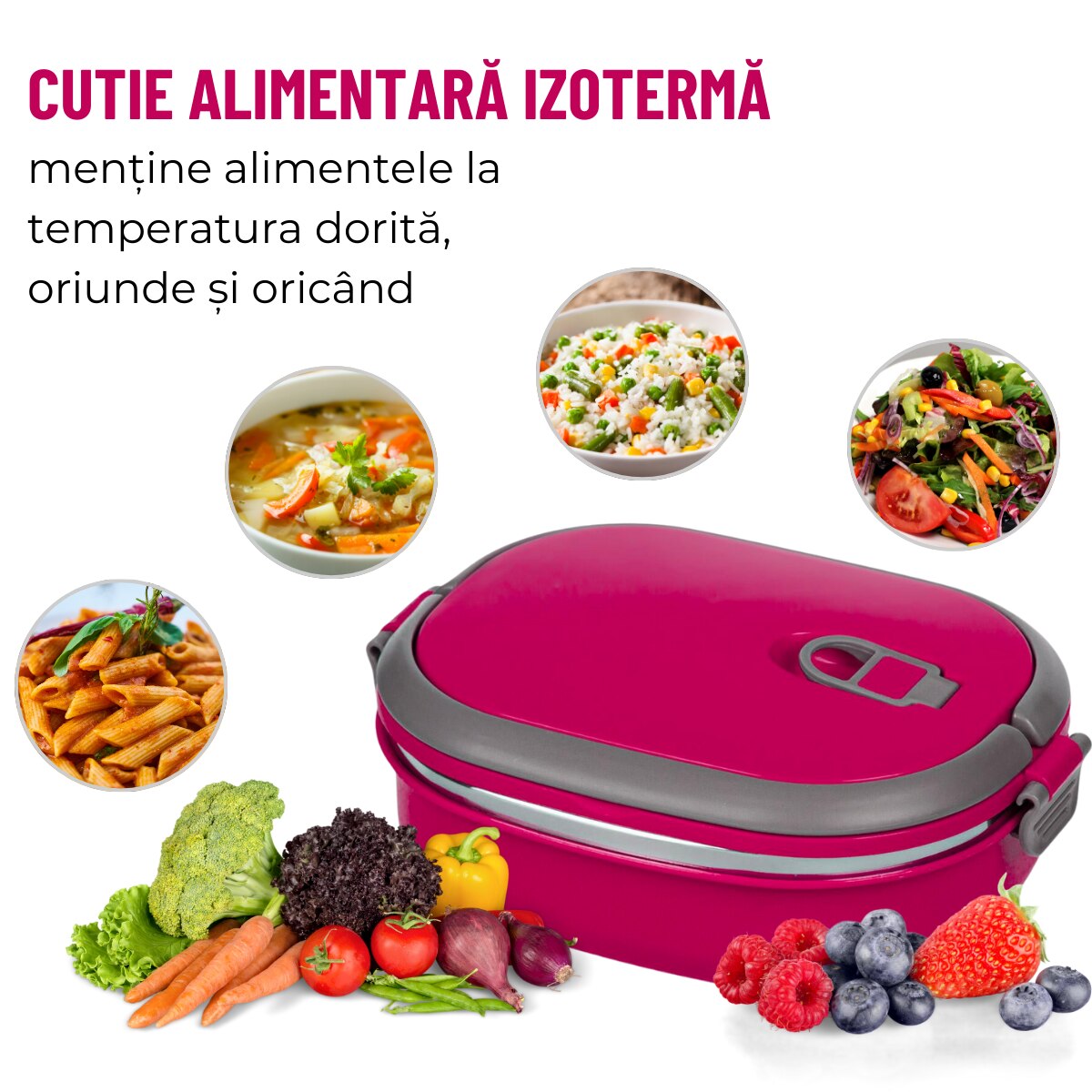 Caserola alimentara izoterma din otel inoxidabil cu capac si manere ...