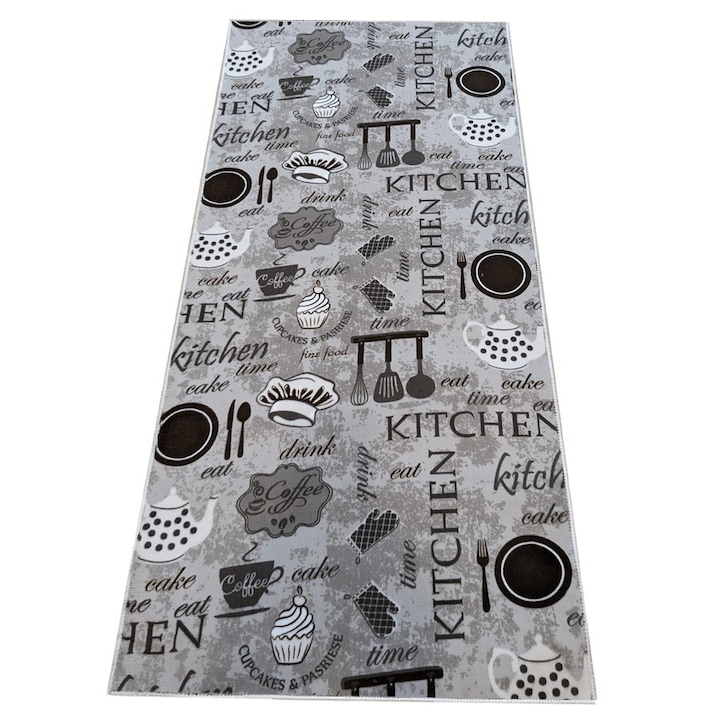 Traversa Antiderapanta Bucatarie, Bej cu Maro, Poliester, 100 x 250 cm ...